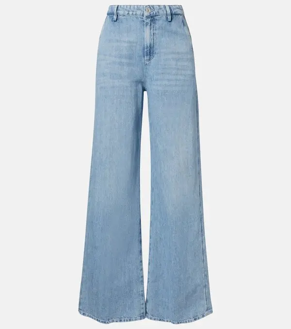 7 For All Mankind Cotton And Linen Wide-leg Jeans - Blue