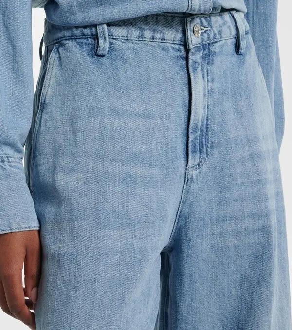 7 For All Mankind Cotton And Linen Wide-leg Jeans - Blue