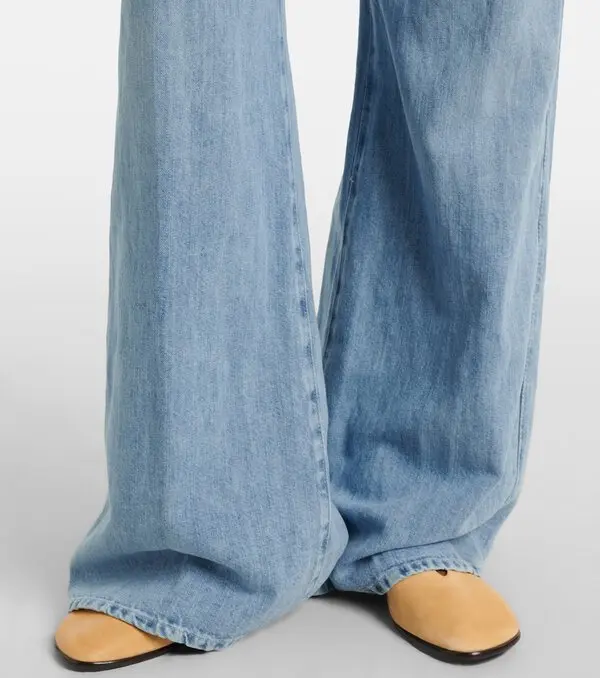 7 For All Mankind Cotton And Linen Wide-leg Jeans - Blue