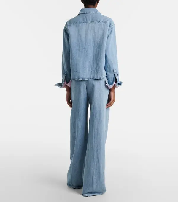 7 For All Mankind Cotton And Linen Wide-leg Jeans - Blue