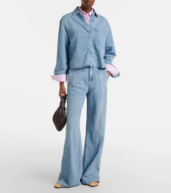 7 For All Mankind Cotton And Linen Wide-leg Jeans - Blue