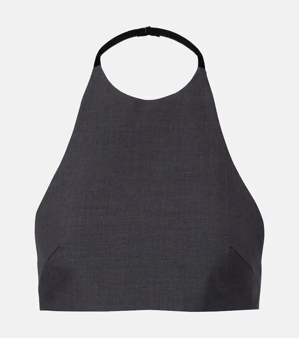 JIL SANDER Halterneck Virgin Wool Crop Top - Grey