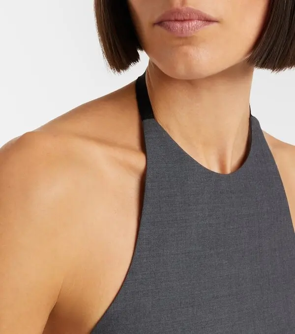 JIL SANDER Halterneck Virgin Wool Crop Top - Grey