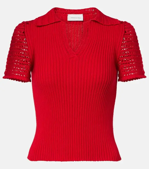 Magda Butrym Crochet-trimmed Cotton Polo Shirt - Red