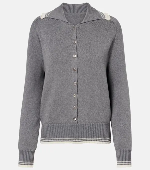 Magda Butrym Crochet-trimmed Cotton And Cashmere Polo Sweater - Grey