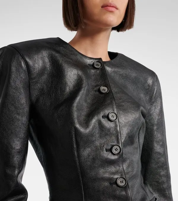 Magda Butrym Peplum Leather Jacket - Black