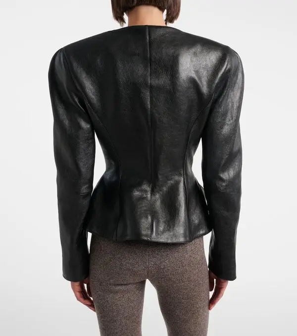 Magda Butrym Peplum Leather Jacket - Black