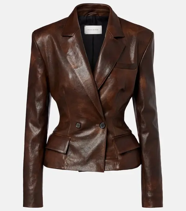 Magda Butrym Peplum Leather Jacket - Brown