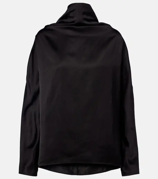 TOTEME Draped Satin Blouse With Self-tie Collar - Black