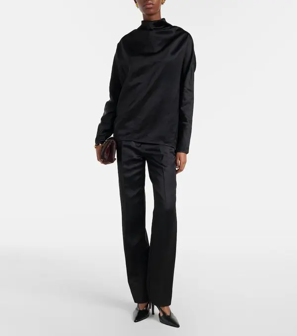 TOTEME Draped Satin Blouse - Black