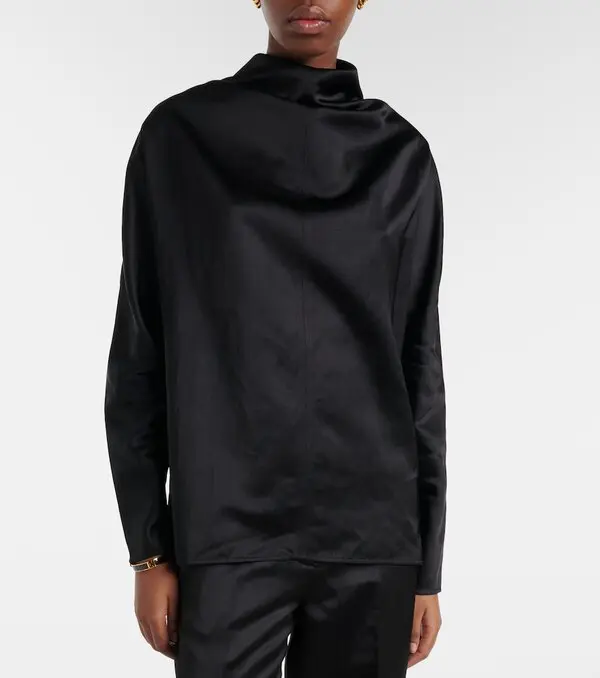 TOTEME Draped Satin Blouse - Black