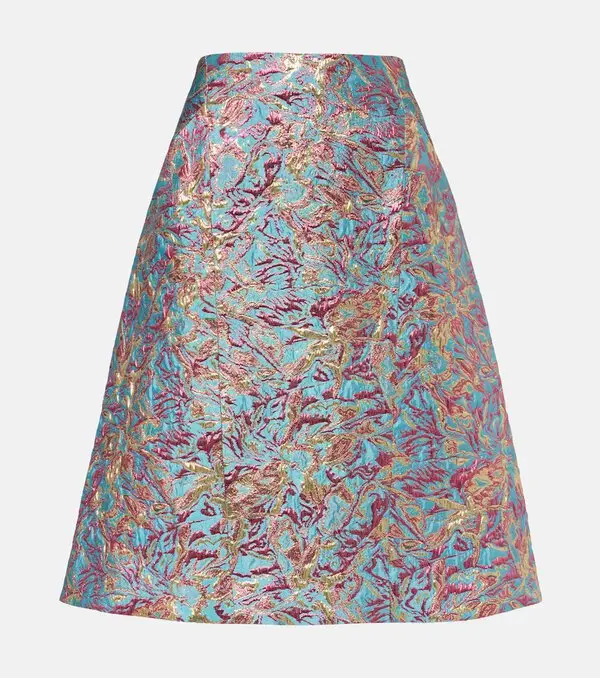 Dries Van Noten Brocade Midi Skirt - Turquoise