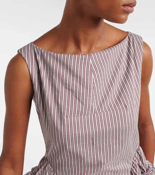 Dries Van Noten Striped Ruffled Cotton And Silk Top - Brown