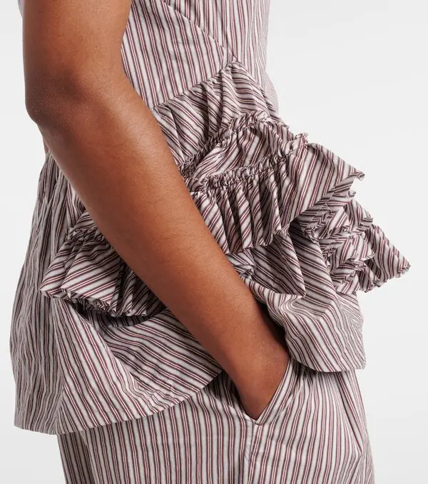 Dries Van Noten Striped Ruffled Cotton And Silk Top - Brown