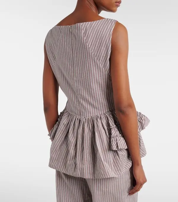 Dries Van Noten Striped Ruffled Cotton And Silk Top - Brown