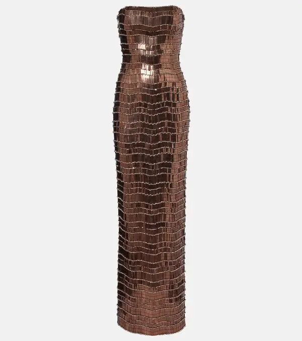 Rachel Gilbert Sylvie Embellished Gown - Brown