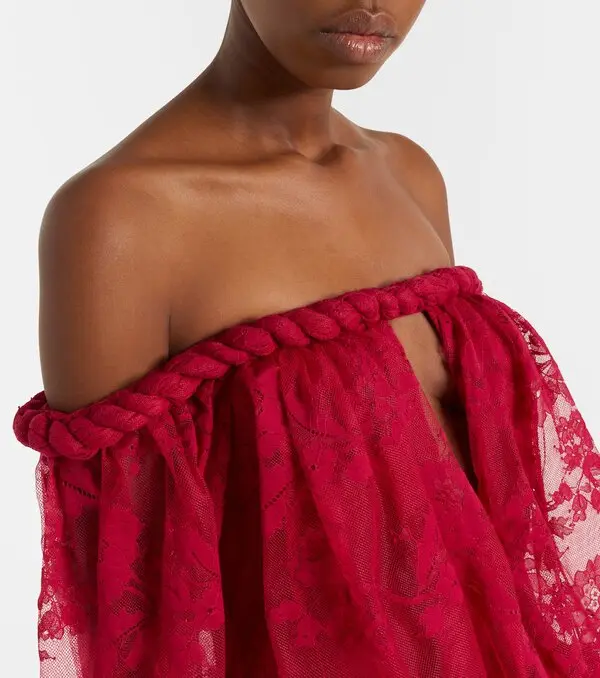 Zimmermann Luna Off-shoulder Floral Lace Gown - Red