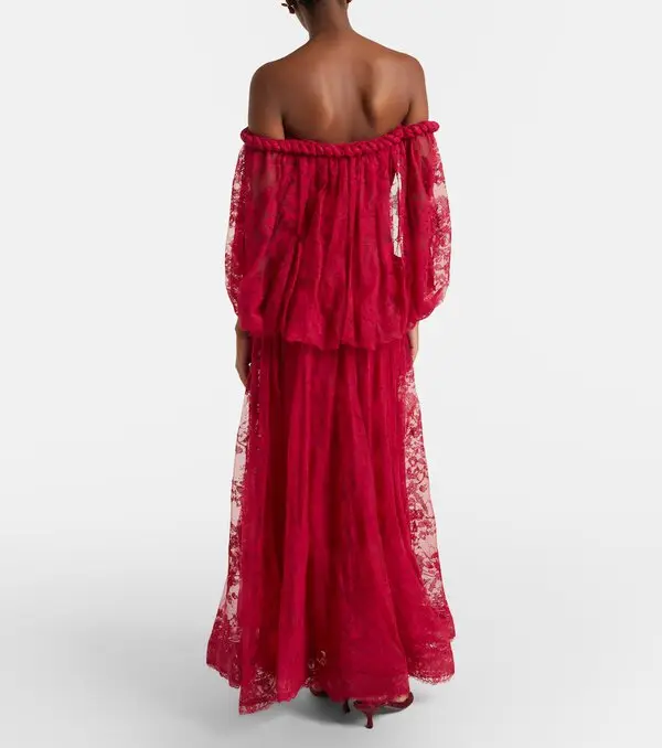 Zimmermann Luna Off-shoulder Floral Lace Gown - Red