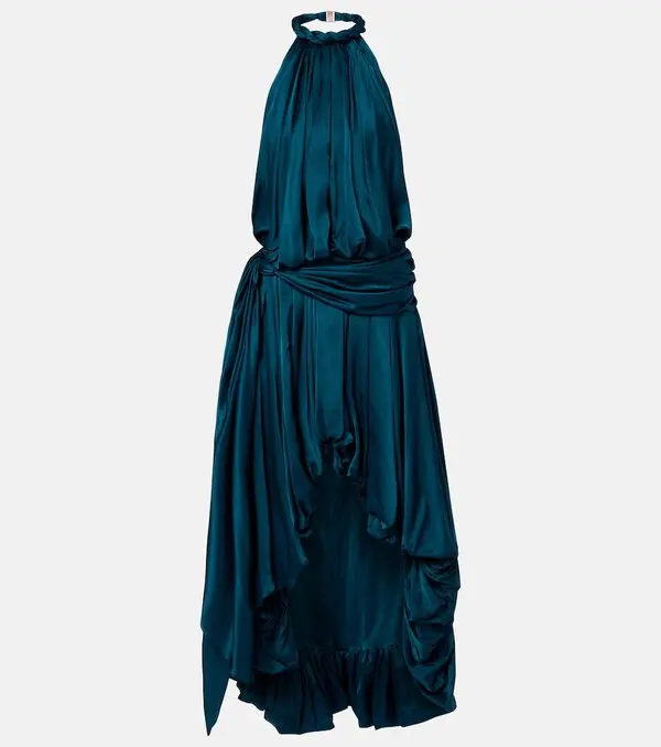 Zimmermann Alchemy Gathered Silk Satin Maxi Dress - Blue