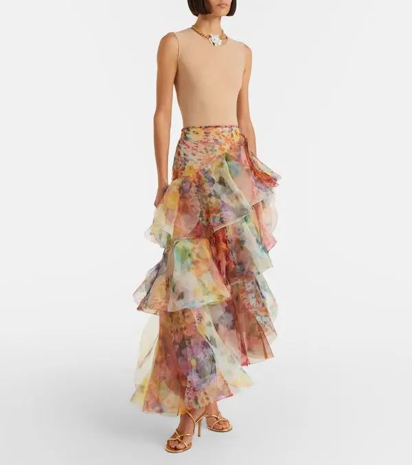 Zimmermann Luna Floral Ruffled Maxi Skirt - Multicoloured