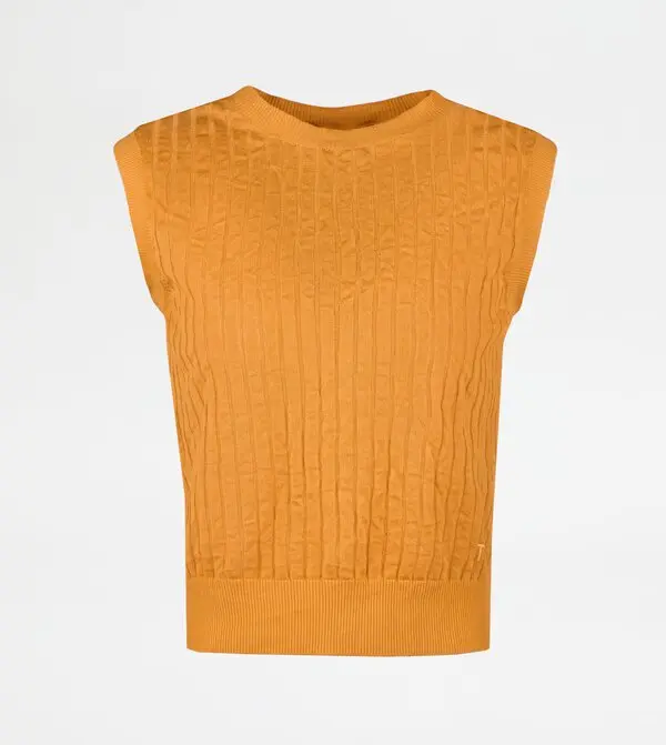 TOD'S Cotton-blend Knit Vest With Embroidered Monogram - Orange