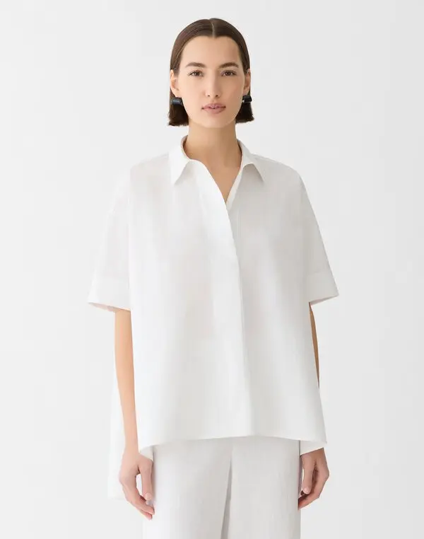 Lafayette 148 New York Organic Cotton Poplin Popover Swing Shirt - White