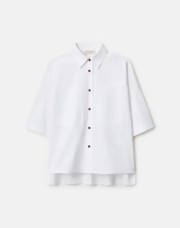 Lafayette 148 New York Organic Cotton Poplin Patch Pocket Shirt - White