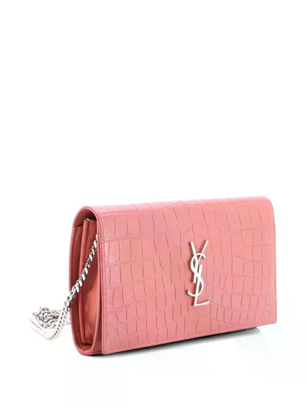 Saint Laurent Classic Monogram Wallet On Chain Crocodile Embossed Leather Small Crossbody Bag