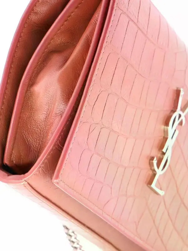 Saint Laurent Classic Monogram Wallet On Chain Crocodile Embossed Leather Small Crossbody Bag