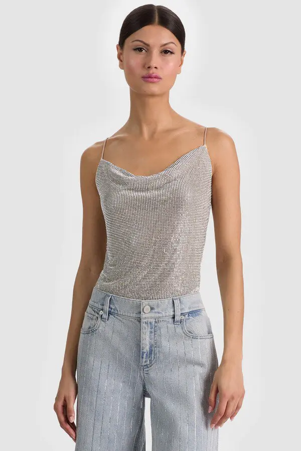 Alice + Olivia Harmon Chainmail Slip Tank - Silver
