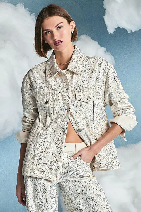 Alice + Olivia Jeff Embellished Denim Jacket - White