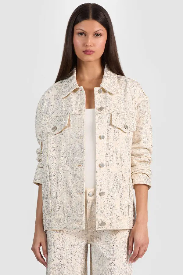 Alice + Olivia Jeff Embellished Denim Jacket - White