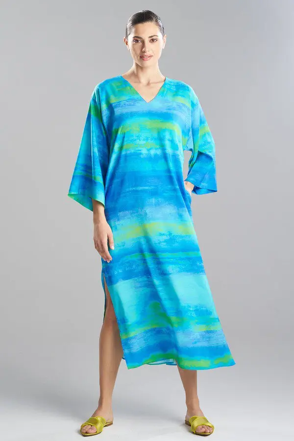 Natori Aurora Printed Satin Slim Caftan - Natural
