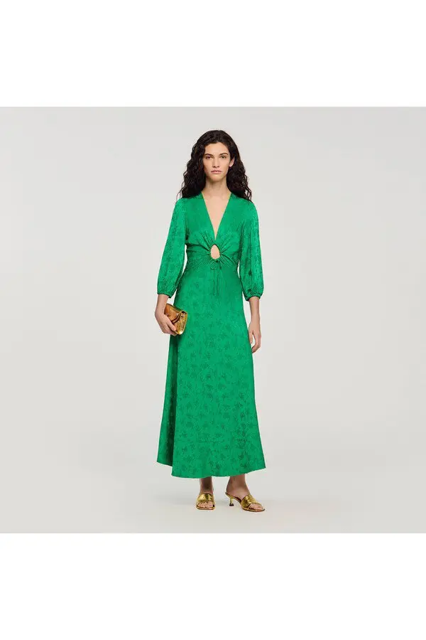 Sandro Floral Jacquard Maxi Dress - Green