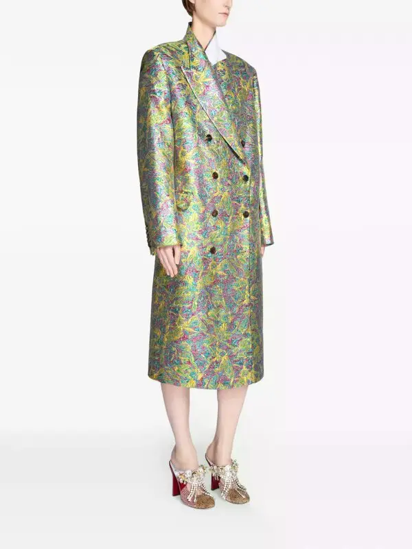 Dries Van Noten Double-breasted Floral Print Coat - Yellow