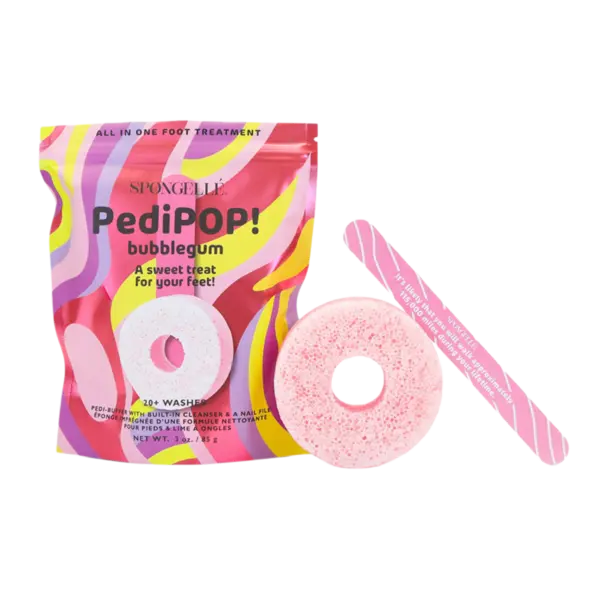 SPONGELLE Pedipop! Pedi Buffer & Nail File Body Wash Infused Exfoliating Foot Heel Scrub - Bubblegum