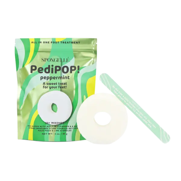 SPONGELLE Pedipop! Pedi Buffer & Nail File Body Wash Infused Exfoliating Foot Heel Scrub - Peppermint