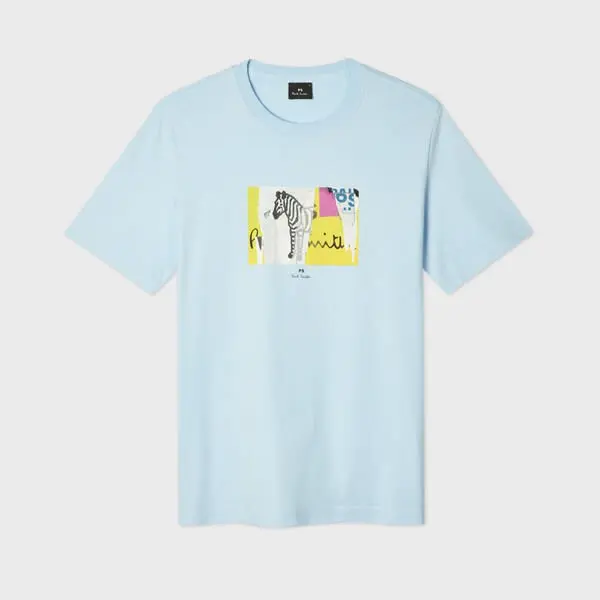 Paul Smith Pale Organic-cotton 'patch Zebra' T-shirt - Blue