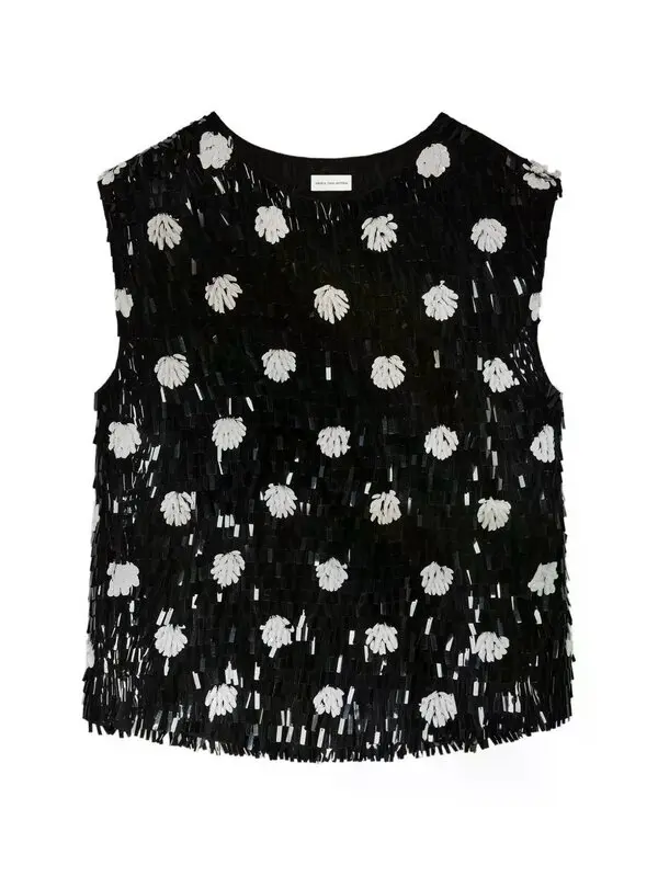 Dries Van Noten Embroidered Polka-dot Silk Top - Black