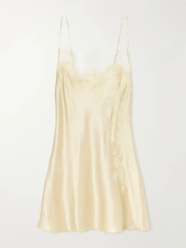 Carine Gilson Lace-trimmed Silk-satin Slip - Green