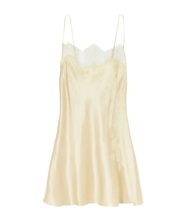 Carine Gilson Lace-trimmed Silk-satin Slip - Green