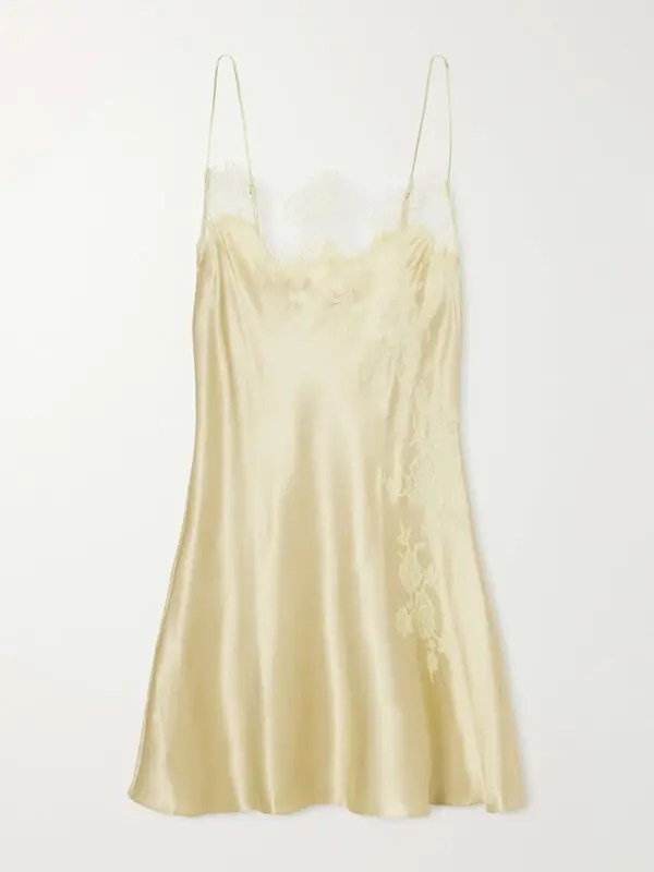 Carine Gilson Lace-trimmed Silk-satin Slip - Lime Green