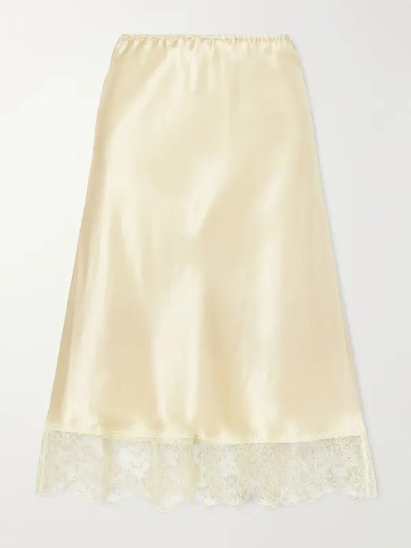 Carine Gilson Lace-trimmed Silk-satin Midi Skirt - Green