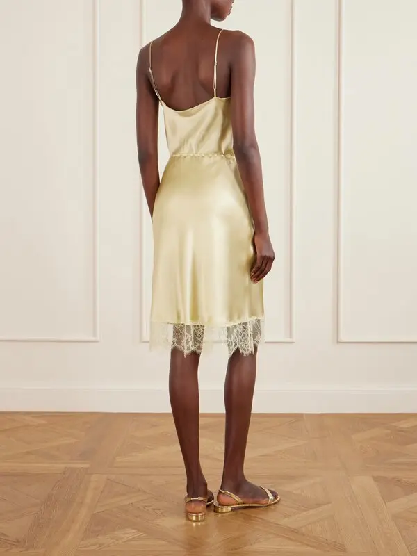 Carine Gilson Lace-trimmed Silk-satin Midi Skirt - Green