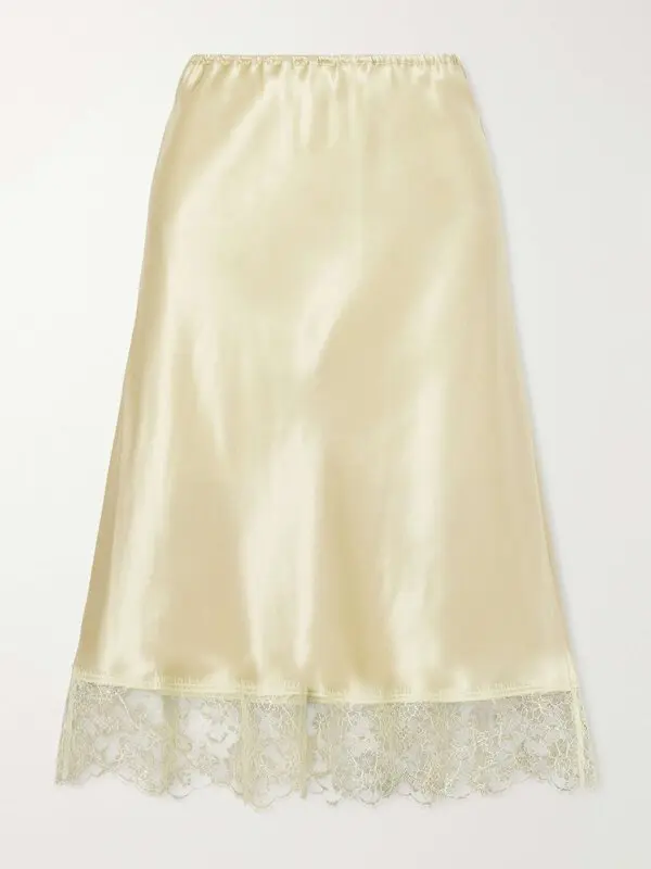 Carine Gilson Lace-trimmed Silk-satin Midi Skirt - Lime Green