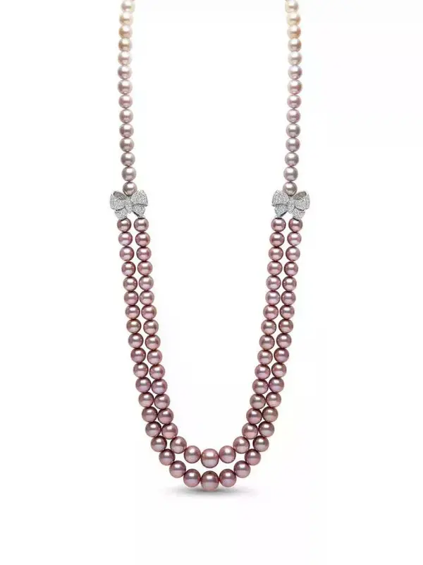 Yoko London Contessa Freshwater Pearl And Diamond Bow Motif Necklace - Silver