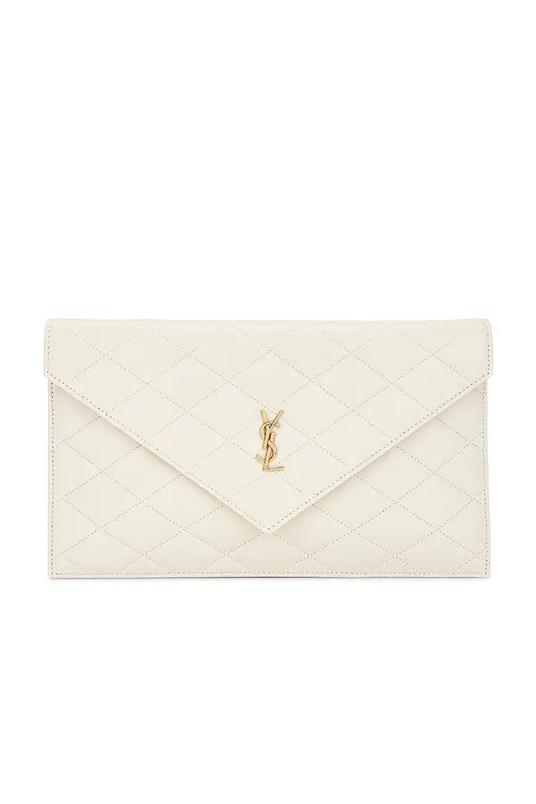 Saint Laurent Agneau Plume Matelasse Pouch - Crema Soft
