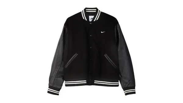 Nike Authentics Varsity Wool Destroyer Bomber Leather Jacket - Black