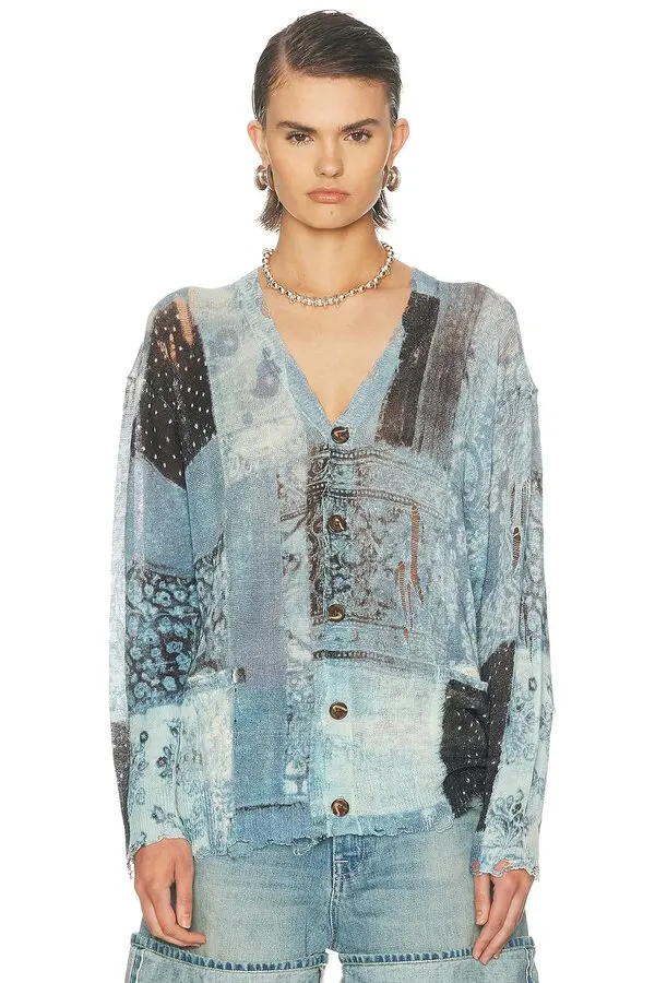 R13 Printed Boyfriend Cardigan - Blue Multi Bandana