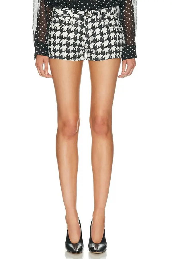 R13 Effie Short - Black & White Houndstooth